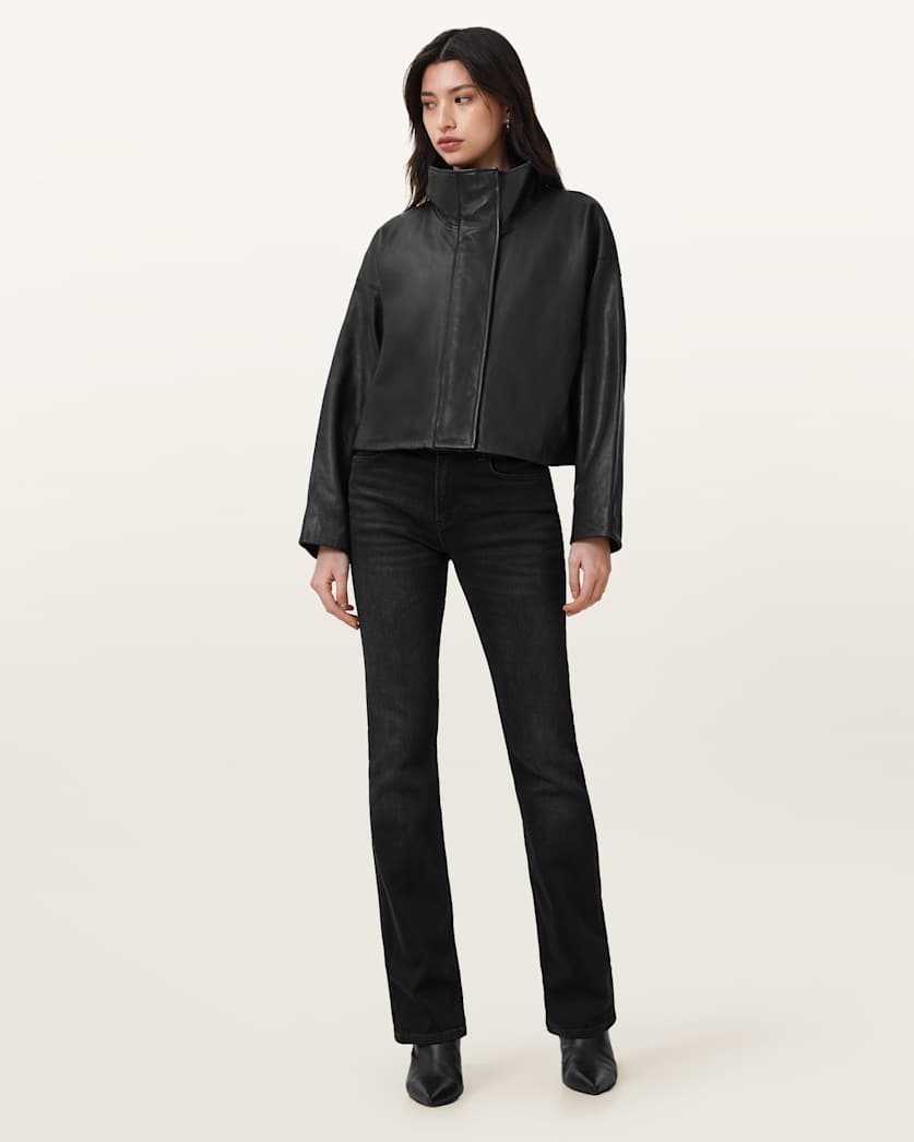 Ryder Funnel Neck Leather Jacket Black | ALLSAINTS